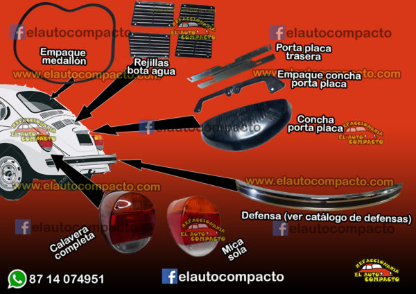 Catálogo exterior parte trasera Vocho – Refaccionaria El Auto Compacto